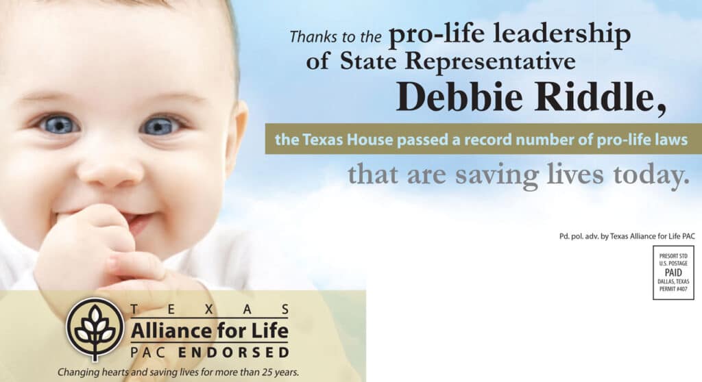 Pro-Life Champion State Representative Debbie Riddle Deserves Re-Election